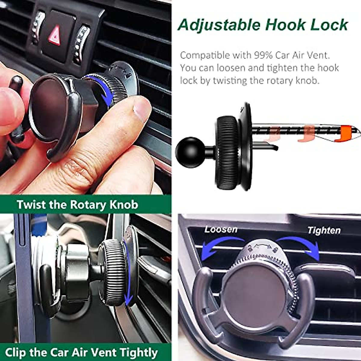 PKYAA Socket Grip Car Phone Holder, Modern Design Fits Most Air Vent, Adjustable Air Vent Stand Car Phone Mount for GPS Navigation, 360° Rotating Head, Perfect for Expanding Stand and Grip Users