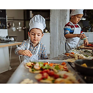 ESHATO Kids Chef Hat, Adjustable Elastic Cotton Cooking Cap for Children White