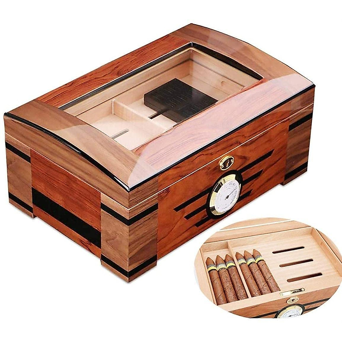 MYSGYH YANGPIN- Cigar Humidor Box with Hygrometer and Humidifier, Crude Wood Desktop Cigar Cases Decorative Box BMZDXJG-0
