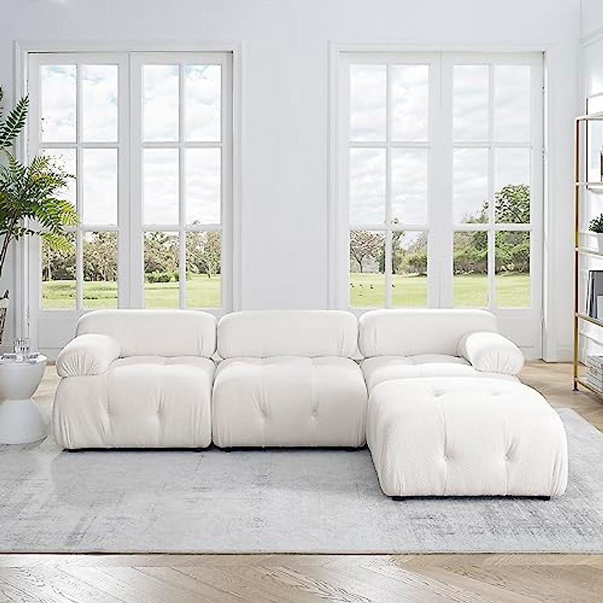 Free Combination Sectional Sofa Reversible Modular Couch Rearrangeable L-Shaped Corner 4 Seaters Sofá with Movable Chaise Ottoman,Upholstered Cloud Deep Seat Couches for Living Room
