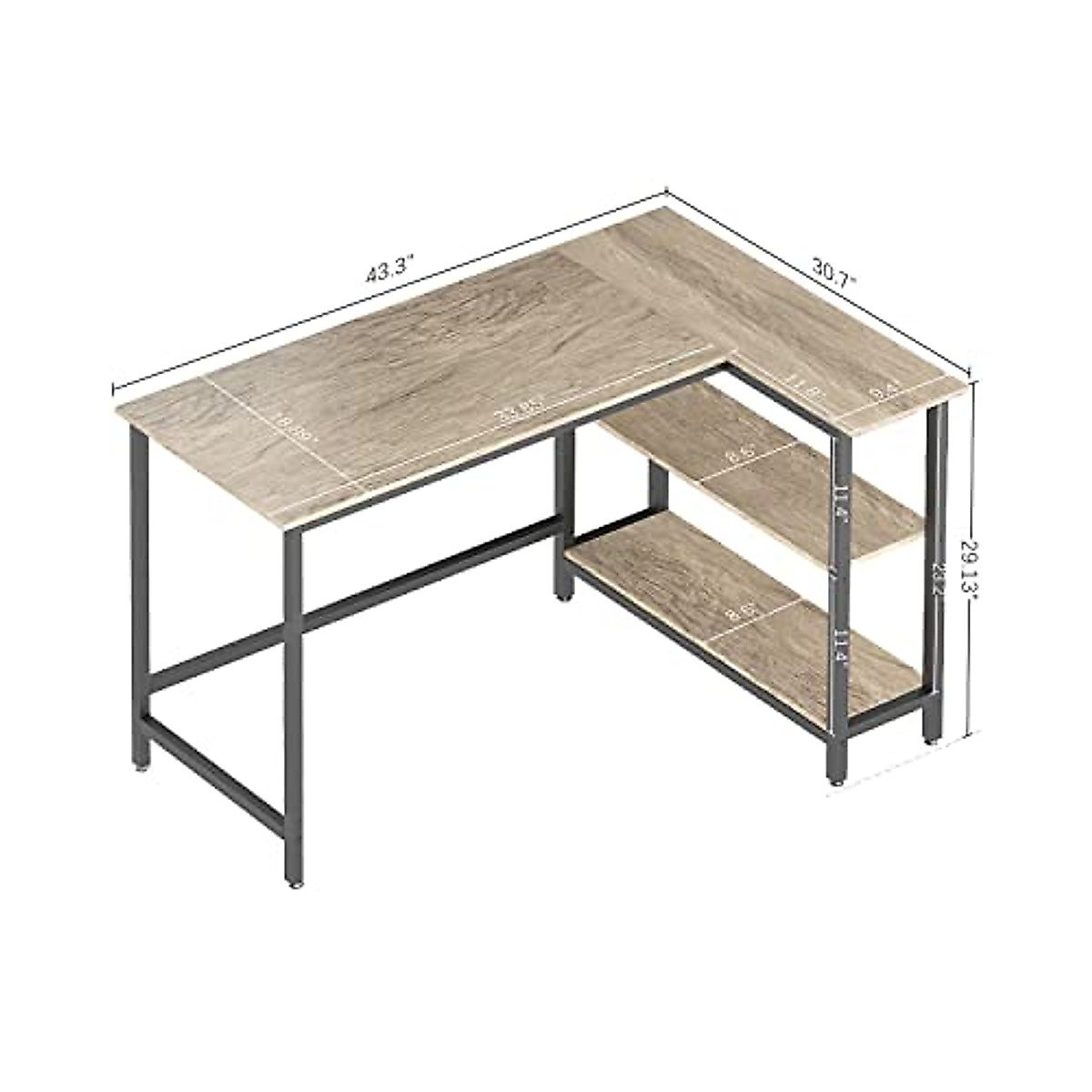 WOODYNLUX L Shaped Computer Desk - 43 Inch Home Office Desk with Shelf, Gaming Desk Corner Table for Work, Writing and Study, Space-Saving, Gray