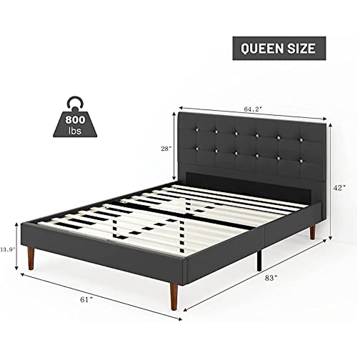 Yegee Queen Size Platform Bed Frame, Linen Faux Leather Wrap with Crystal-Button Tufted Headboard, Strong Frame and Wooden Slats Support, No Box Spring Needed, Non-Slip and Noise-Free, Easy Assembly