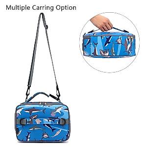 FlowFly Kids Lunch Bag, Durable Insulated School Lunch Box with Shoulder Strap and Bottle Holder, Water-resistant Thermal Small Lunch Cooler Tote for Teen Boys & Girls,Shark