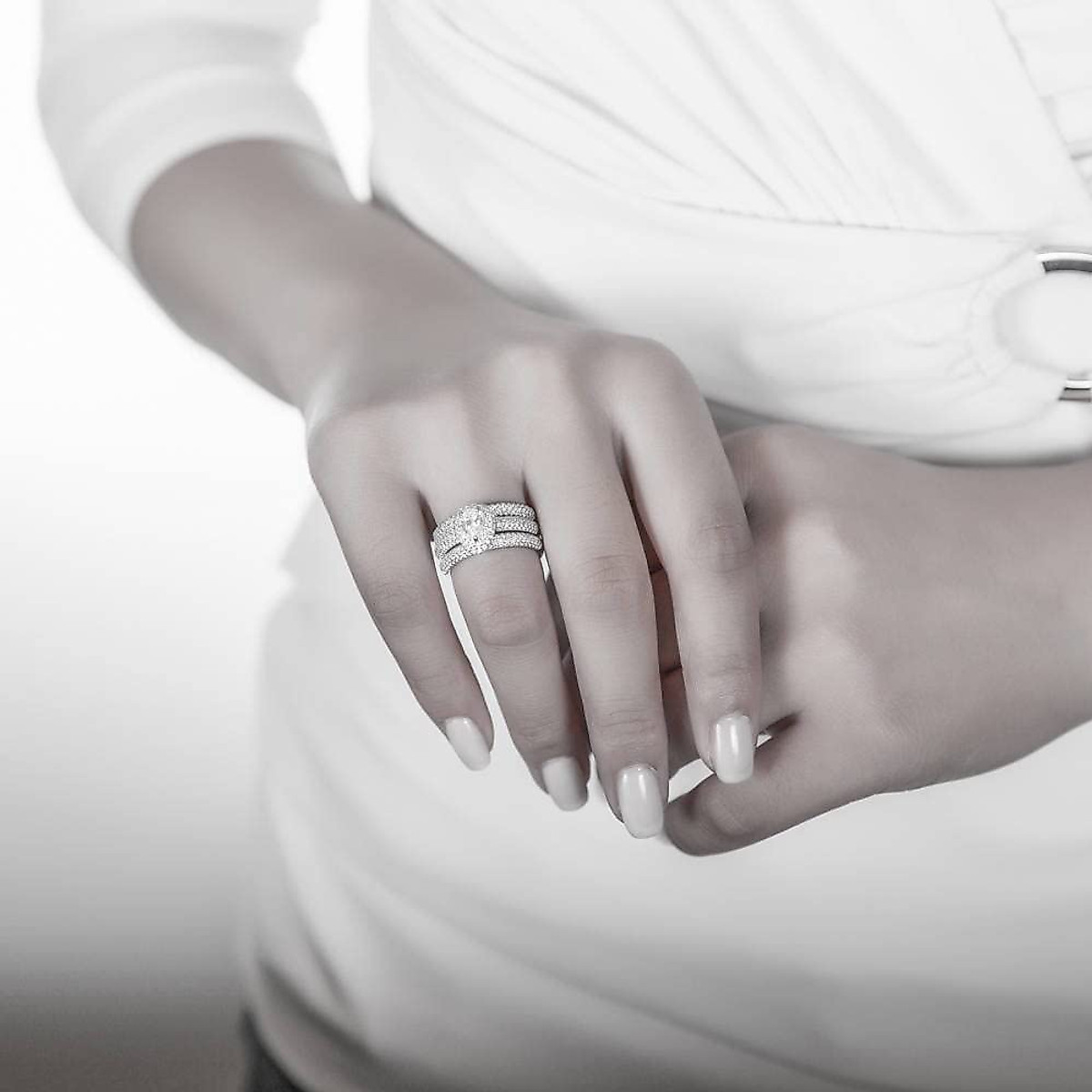 BERRICLE Sterling Silver Halo Wedding Engagement Rings Pear Cut Cubic Zirconia CZ Statement Ring Set for Women, Rhodium Plated Size 5