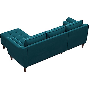 Belffin Reversible Sectional Sofa Couch Mid-Century Modern Velvet L Shaped Sofa 3-Seat Sofa Sectional with Reversible Chaise Foot Rest for Apartment and Small Space Peacock Blue
