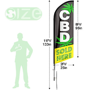 CBD Sold Here Advertising Feather Flag, CBD Swooper Flag Sign with Pole Kit and Ground Stake, 11Ft CBD Sold Here Advertising Feather Banner Sign (Black)