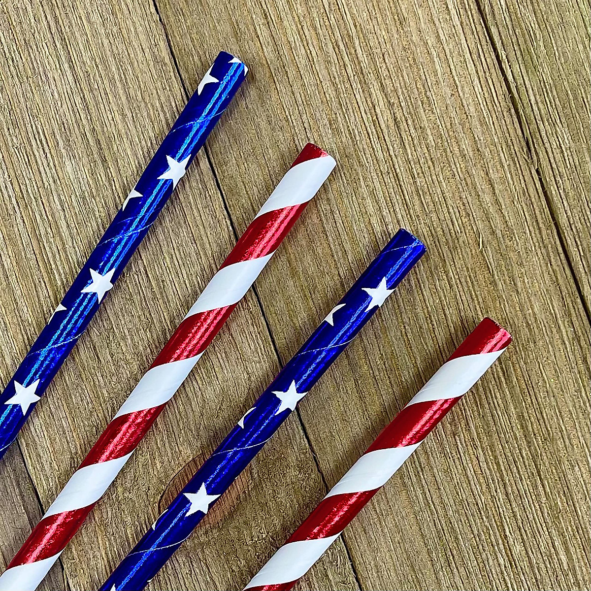 Patriotic Theme Foil Paper Straws - Red White Blue Party - Stars and Stripes - 7.75 Inches - Pack of 50 - Outside the Box Papers Brand