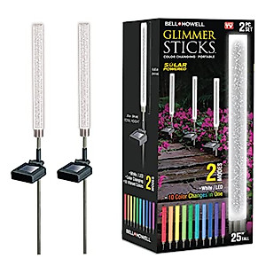 Bell+Howell Solar Lights Outdoor Auto Color Changing Glimmer Stick Solar Lights Outdoor Waterproof Decorative Garden Lights Solar Powered Landscape Path Lights for Walkway Sidewalk Lawn Path 2 Pack