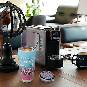 CTIGERS Funny Sister in Law Tumbler with Lid and Straw Insulated Travel Mug Gifts for Sister-in-law Birthday,Christmas,Thank Giving Day,Wedding Gifts for Sister Law 20 oz Blue Red Gradient