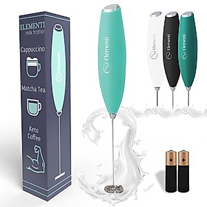 Elementi Milk Frother Wand (Batteries Included) - Coffee Stirrers Electric Mini Mixer for Powder Drinks - Electric Stirrer for Powder Drinks - Protein Powder Mixer Wand (Mint)