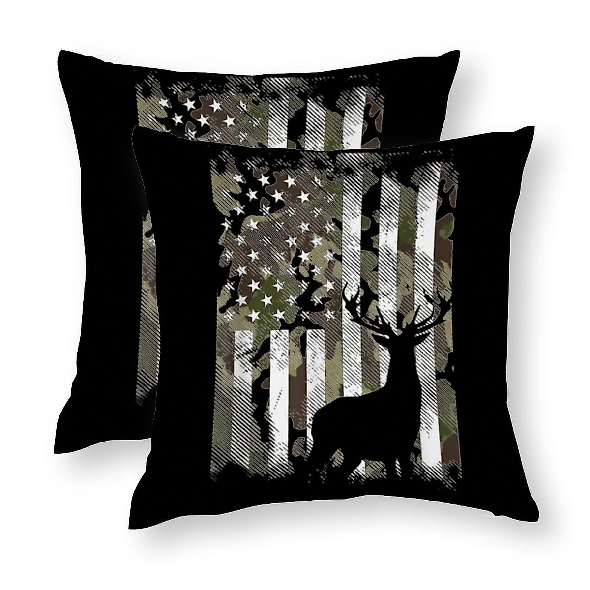Opahxa5 American Flag Camo USA Deer Throw Pillow Case Square Cozy Pillow Cover Home Decor for Living 18 x 18-Inch