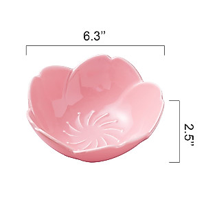 Jusalpha 4 Packs- Large 16.5 OZ Cherry Blossom Series Porcelain Serving Bowls, Cereal Bowls, Soup Bowls, Salad Bowl, Cereal, Pasta, Desserts and Daily Use - Bowl 005 (Pink)