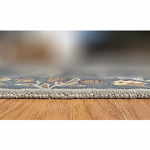 Restoration and Renovation Handmade Floral Adeline Beige/Blue Tulips Traditional Crafted Wool Area Rug for Living Room Bedroom and Kitchen (Blue, 4X6 FT)