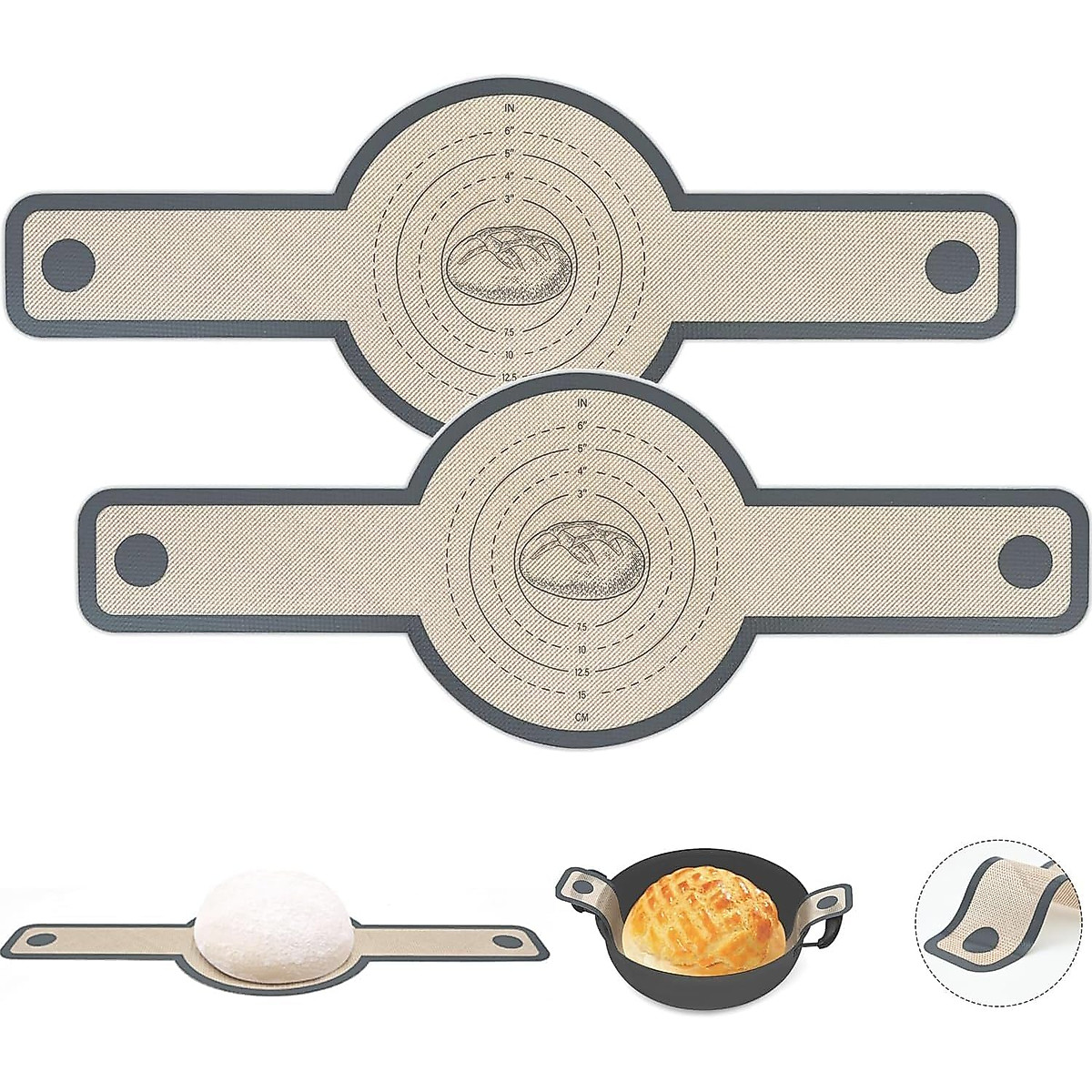 2 Pcs Silicone Bread Sling for Dutch Oven Liners Silicone Baking Mat [Non-Stick & Heat Resistant] Reusable Sourdough Bread Baking Supplies with Long Handle Bread Making Tools for Transfer Sourdough