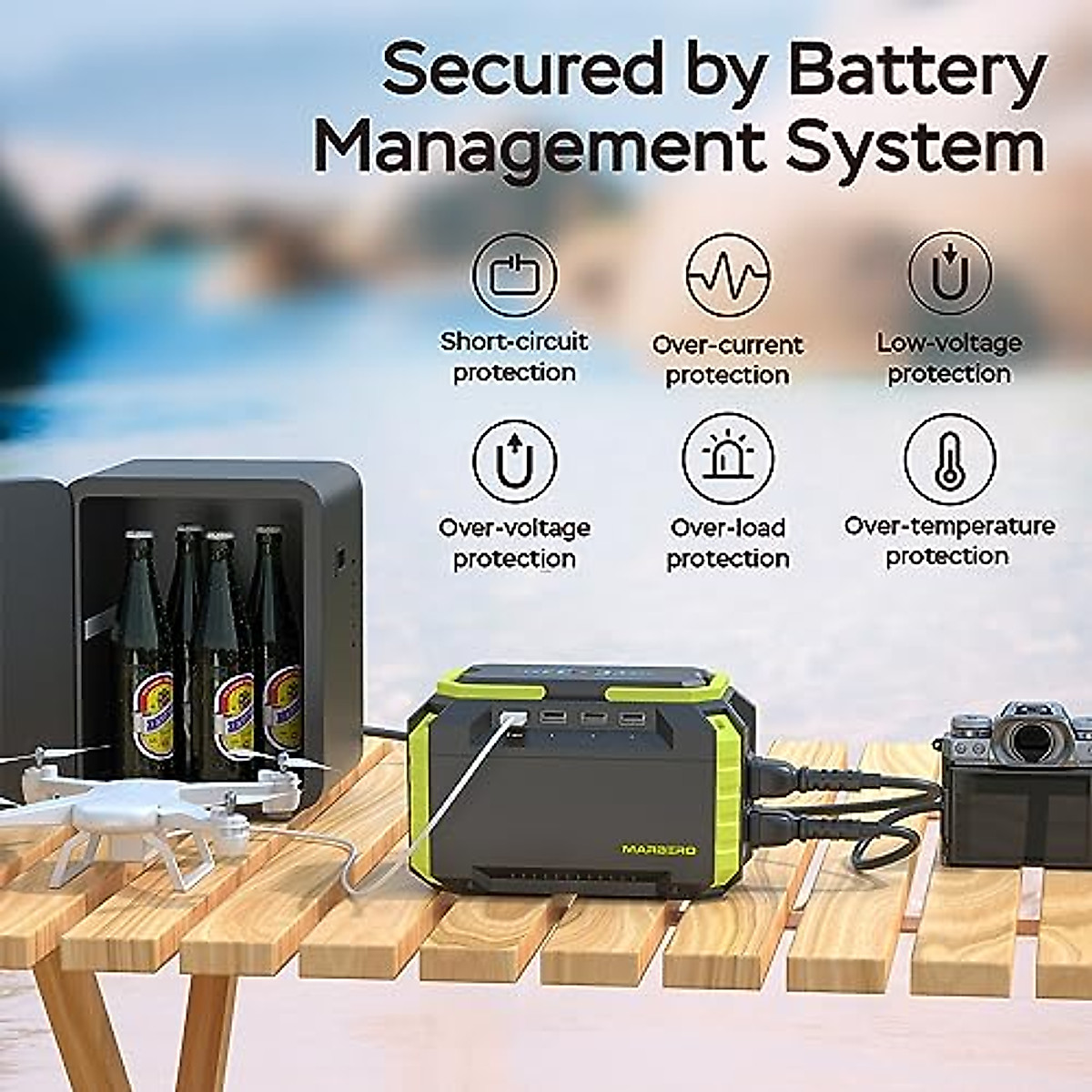 MARBERO Portable Power Station 150Wh Camping Solar Generator Laptop Charger with 110V 150W Peak AC Outlet, DC Ports, USB Ports LED Flashlights for CPAP Home Camping Emergency