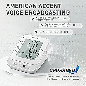 yuwell Blood Pressure Monitor, Extra Large Upper Arm Cuff, Digital BP Machine for Home Use & Pulse Rate Monitoring Meter, Automatic, Large Display, Voice Broadcasting with Power Adapter and Batteries