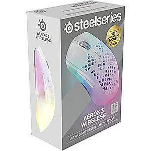 SteelSeries Aerox 3 Wireless - Super Light Gaming Mouse - 18,000 CPI TrueMove Air Optical Sensor - Ultra-Lightweight Water Resistant Design - 200 Hour Battery Life - Ghost