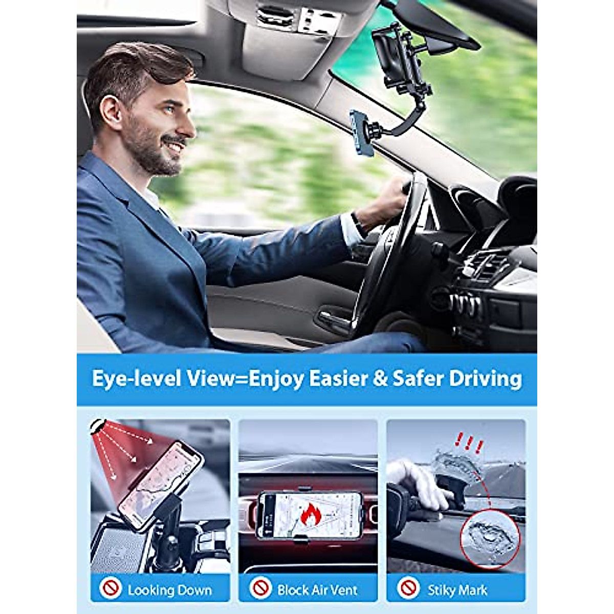 VICSEED Upgraded Magnetic Phone Mount for Car, [Big Rear Mirrors Friendly] Rear View Mirror Phone Holder, Strong Magnet Cell Phone Holder Car Cradle Hands Free Car Mount Fit All Mobiles & Vehicles