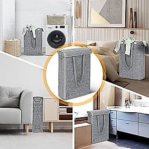 TEAYINGDE slim Laundry Basket with Lid, Tall Thin Laundry Hamper with Handles, Waterproof Lining Narrow Dirty Clothes Hamper for Bathroom Bedroom Dorm Organization Storage, 45L Grey