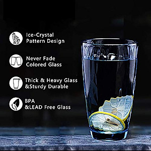CREATIVELAND Highball Glass Tumbler Light Blue Set of 6, for Water,Cocktail,Juice,Beer,Iced Coffee,Clear Blue Glassware for Bar Kitchen,Thick & Heavy Glass Drinking Glasses with Heavy Base 16oz/450ML
