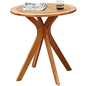 Hysache Patio Bistro Table, Wooden Round Table w/X Shape Base, Side Table for Indoor or Outdoor Use, Coffee Table for Patio, Garden, Backyard, Living Room, Teak