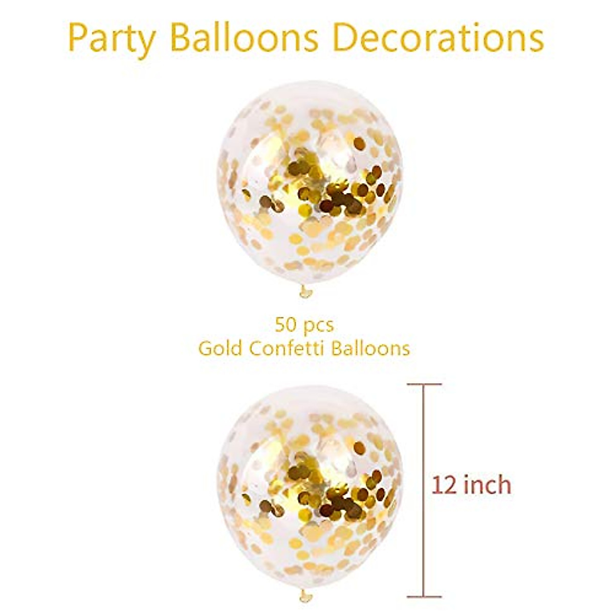 50pcs Gold Confetti Latex Balloons, 12 inch Gold Balloons with Golden Paper Dots for Graduation Wedding Birthday Baby Shower Party Decorations