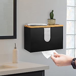 ADXCO Paper Towel Dispenser Wall Mount Bamboo Black Paper Hand Napkin Dispenser with Lid for Bathroom Kitchen Office and Toilet