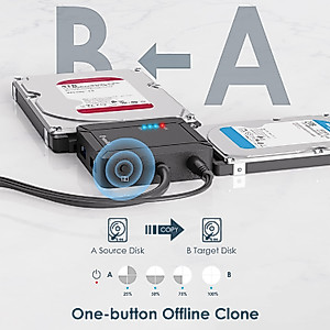 WAVLINK SATA III to USB Adapter Cable, USB C to Dual Bay SATA 3 Converter for 2.5"/3.5'' External Hard Drive HDD/SSD Connector with 2X USB Ports and 12V Power Adapter, Max 2x18 TB