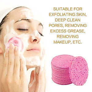MMRH 50 pcs Facial Sponges, 100% Natural Cellulose Face Sponge, Professional Cosmetic Spa Sponges, Exfoliating Cosmetic Sponge (Pink)