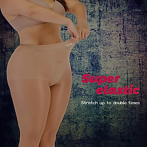 ARRUSA Super Durable Plus Size Tights, High Waist Control Top Sheer Pantyhose, Shiny Nylon Thigh High Stockings for Women