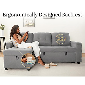 yoyomax L Shaped Sofa-82'' Sectional Sofa with Storage Chaises & Cup Holders, Pull Out Bed & Storage Space for Living Room, Apartment and Office, Light Grey(Left)