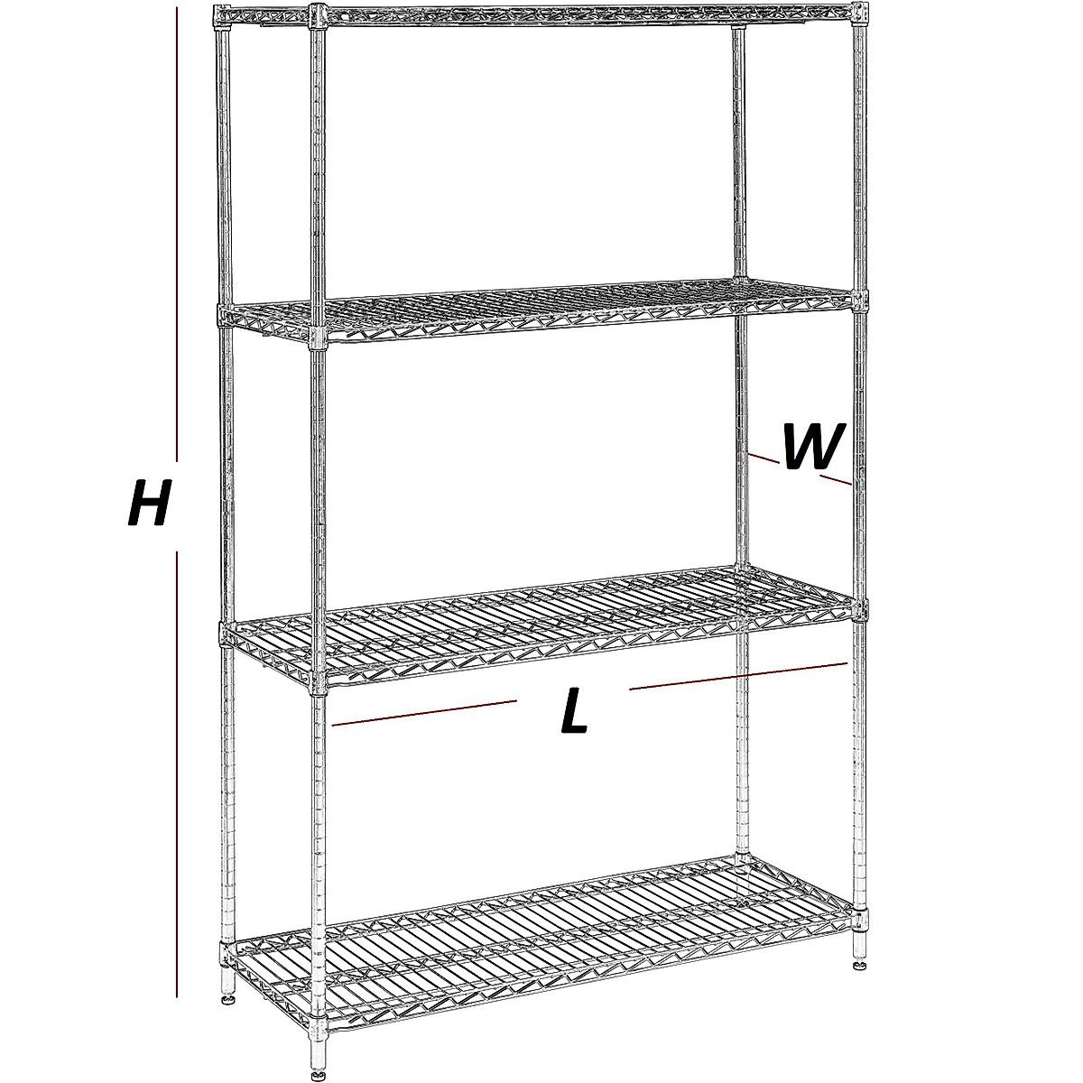 Nexel 4-Shelf Wire Shelving Unit, Silver Finish, 18" W x 24" L x 74" H