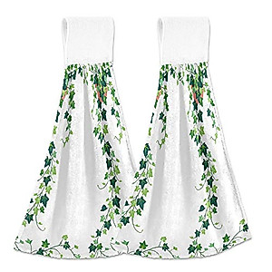 Ivy Leaves On The White 2 Pcs Hanging Kitchen Hand Towels, Hanging Tie Towels with Hook & Loop Washcloth Dishcloths Sets Decorative Absorbent Tea Bar Bath Hand Towel