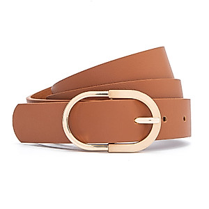 MORELESS 2 Pack Women's Leather Belts for Jeans Pants with Fashion Center Bar Buckle Black and Brown Medium