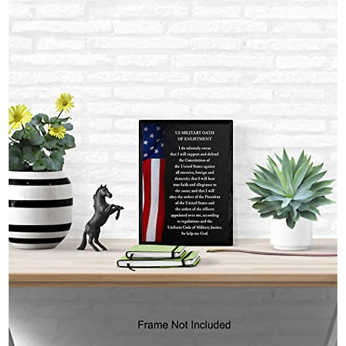Military Oath of Enlistment - Patriotic American Flag Wall Art Decor, Decoration - Gift for Soldiers, Army, Navy, Air Force, Marines, Coast Guard, Veterans, Vets - Poster Print - 8x10 Photo