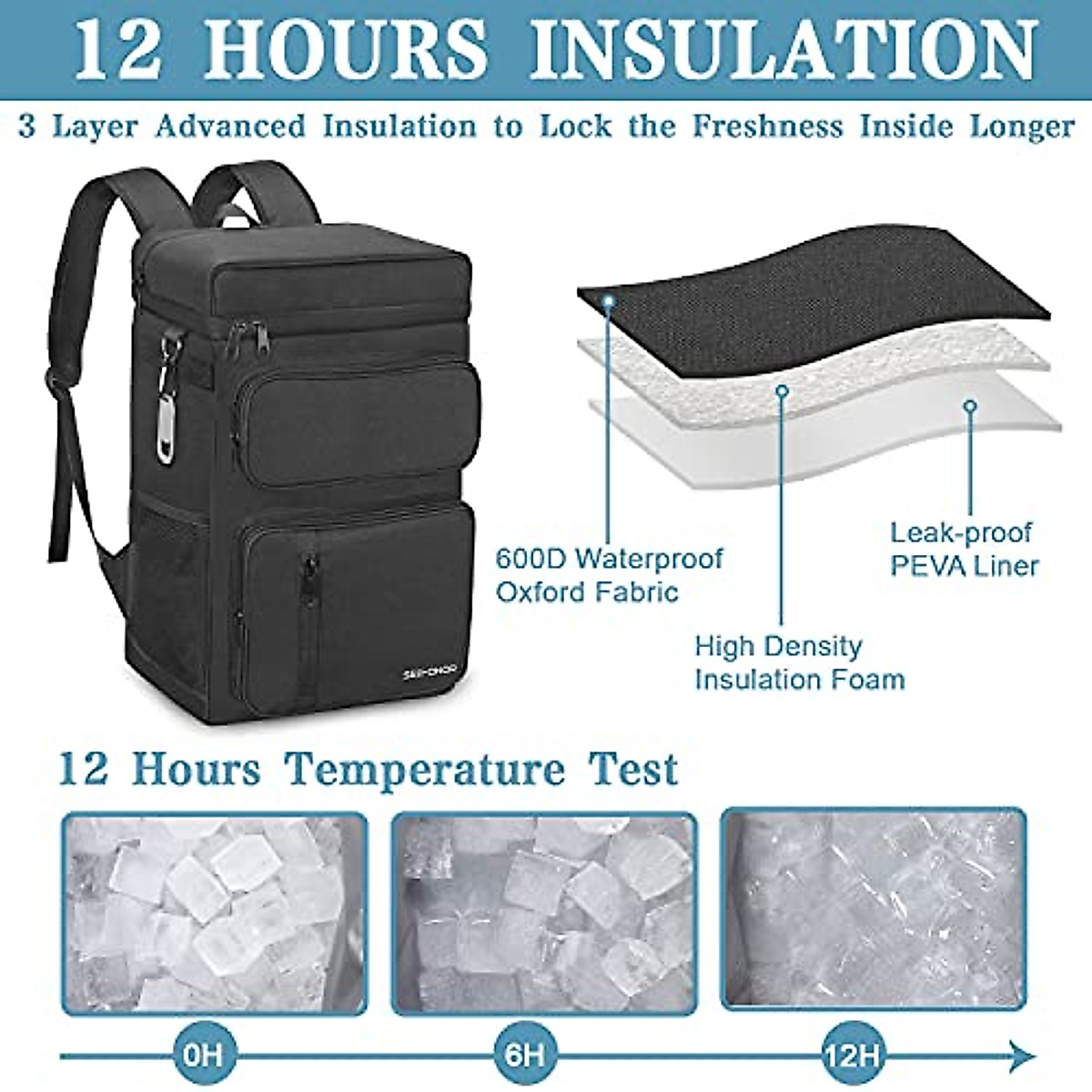 Insulated Cooler Backpack Leakproof Backpack Cooler 45 Can Large Soft Cooler Bag to Picnic Travel for Men Women (Black)