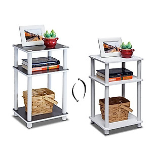 Furinno Just 3-Tier Turn-N-Tube End Table / Side Table / Night Stand / Bedside Table with Plastic Poles, 2-Pack, White/White and Furinno Luder Bookcase / Book / Storage, 5-Cube, White