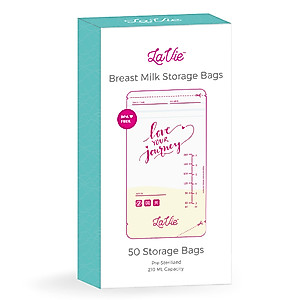 LaVie Breast Milk Storage Bags, 50 Count, 7 Ounce, Pre-Sterilized Breast Milk Containers, Leak-Proof, Space Saving, Self Standing for Refrigerating or Freezing Breast Milk (Pink)