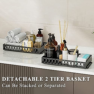 GILLAS 2 Tier Bathroom Counter Organizer, Makeup and Cosmetic Organizer Rack, Bathroom Vanity Storage Tray, Farmhouse Counter Standing Holder Shelf, Black