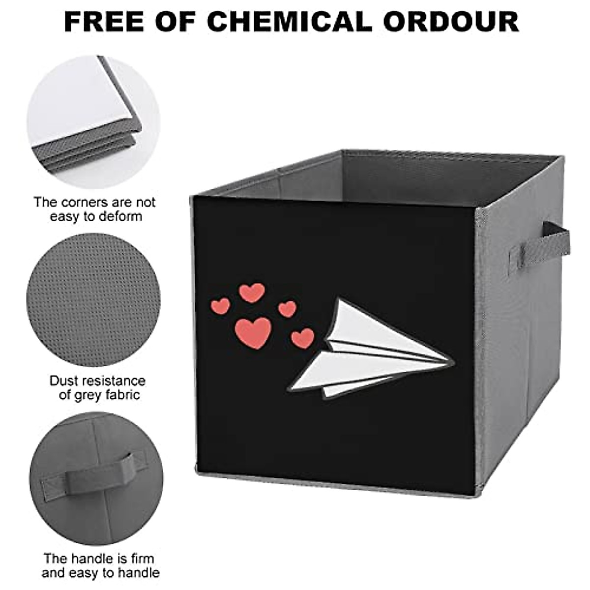 Paper Plane PU Leather Collapsible Storage Bins Canvas Cube Organizer Basket with Handles