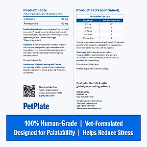 PetPlate Chill Out Soft Chews, Calming and Relaxation Support Supplement for Dogs, Organic and Human-Grade Ingredients, Includes Ashwagandha & L-theanine, Pet Supplies (Pack of 1, 9.8 Ounce)