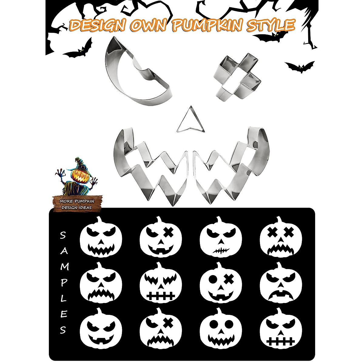 JVAENOUSN Halloween Pumpkin Carving Kit 12 Pcs Pumpkin Carving Tools Easy Professional Pumpkin Carving Cookie Cutters Stencils for Family Adults