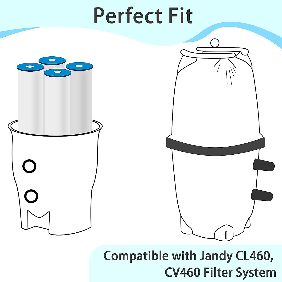 Future Way 4-Pack Pool Filter Cartridges Replacement for Jandy CV460, CL460, Replace Jandy R0554600, Pleatco PJAN115, 460 sq.ft
