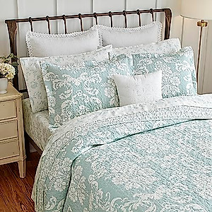 Laura Ashley - King Quilt Set, Reversible Cotton Bedding with Matching Shams, Lightweight Home Decor for All Seasons (Venetia Blue, King)