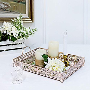 BalsaCircle 16x12-Inch Rose Gold Metal Rectangle Fleur De Lis Trim Decorative Mirror Serving Tray Wedding Party Dessert Centerpieces
