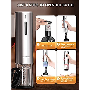 Electric Wine Opener Set, Tomeem Wine Gift Set with Rechargeable Wine Opener, Electric Wine Aerator, Vacuum Stoppers and Foil Cutter, 4-in-1 Electric Wine Bottle Opener for Home Party Bar Outdoor