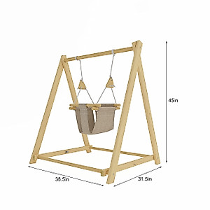 Ogears Foldable Wooden Toddler Indoor Swing Set for Baby for Ages 6 Months to 3 Years，Montessori and Waldorf Style Self Standing Indoor Swingset Home, Child Day Care, Preschool