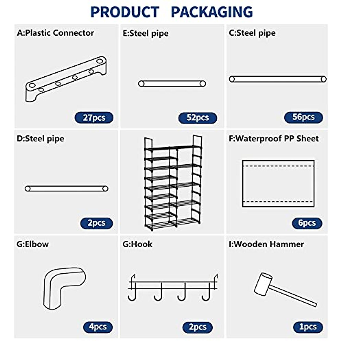 YIHATA Shoe Rack Organizer, 9 Tiers Large Shoe Storage Shelf, 28-32 Pairs Shoe Rack for Closet, Space Saving Shoe Stand, DIY Durable Metal Shoe Organizer with Versatile Hooks for Hallway Bedroom
