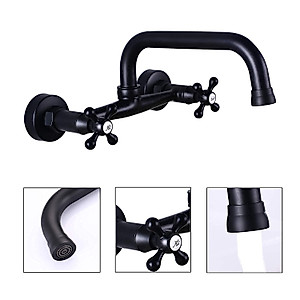 Matte Black Wall Mounted Bathroom Rainfall Shower Faucet System Set Mixer 8’’ Round Head 2 Cross Handles Bathtub Hand Spray Kitchen Faucet 8’’ Center 9’’ Spout Reach 2 Cross Handle Kitchen Sink Faucet