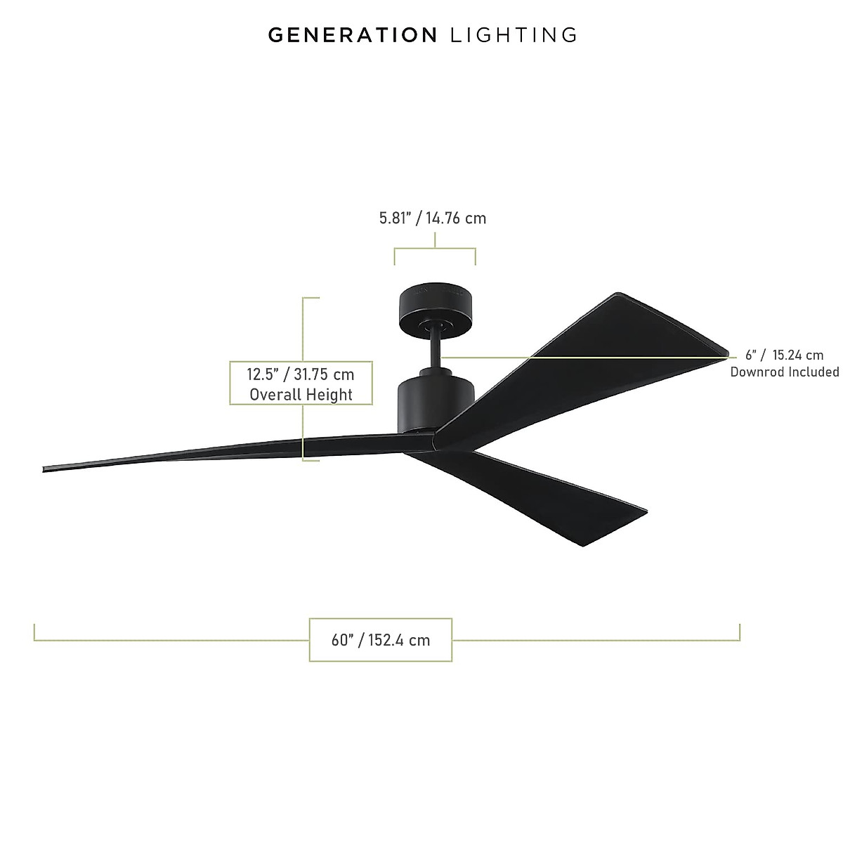 Monte Carlo 3ADR60BKBK Adler 60" Ceiling Fan with Remote Control, 3 ABS Blades, Matte Black